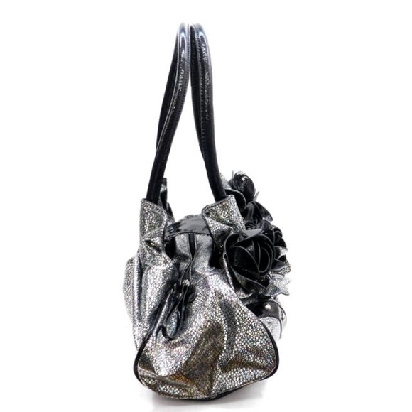 Bags | New Faux Leather Handbag With Roses Silver | Poshmark